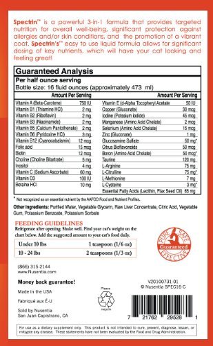 NUSENTIA Cat Vitamins - Spectrin 16 OZ - Liquid Vitamin & Antioxidant Supplement for Cats - 96 doses