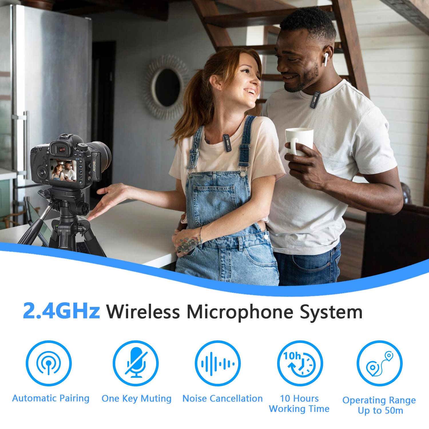 BOYA 2.4GHz Wireless Lavalier Microphones for Camera DSLR Camcorder External Mini 3.5mm Lapel Microphone for Cell Phone Smartphone Clip-On Mic for Video Recording Podcast YouTube Live Streaming