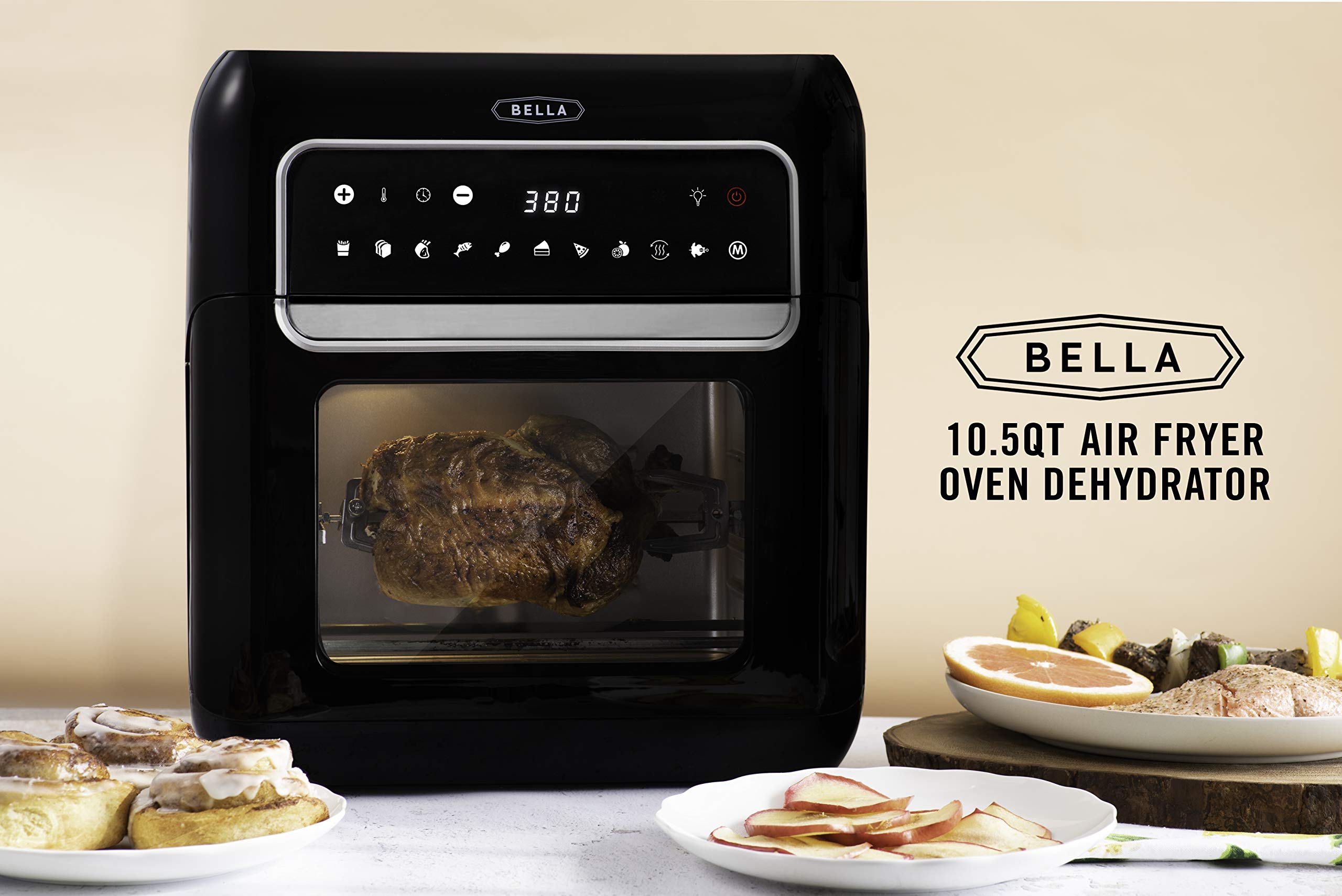 BELLA 10 Liter Air Fryer Oven Dehydrator, Black