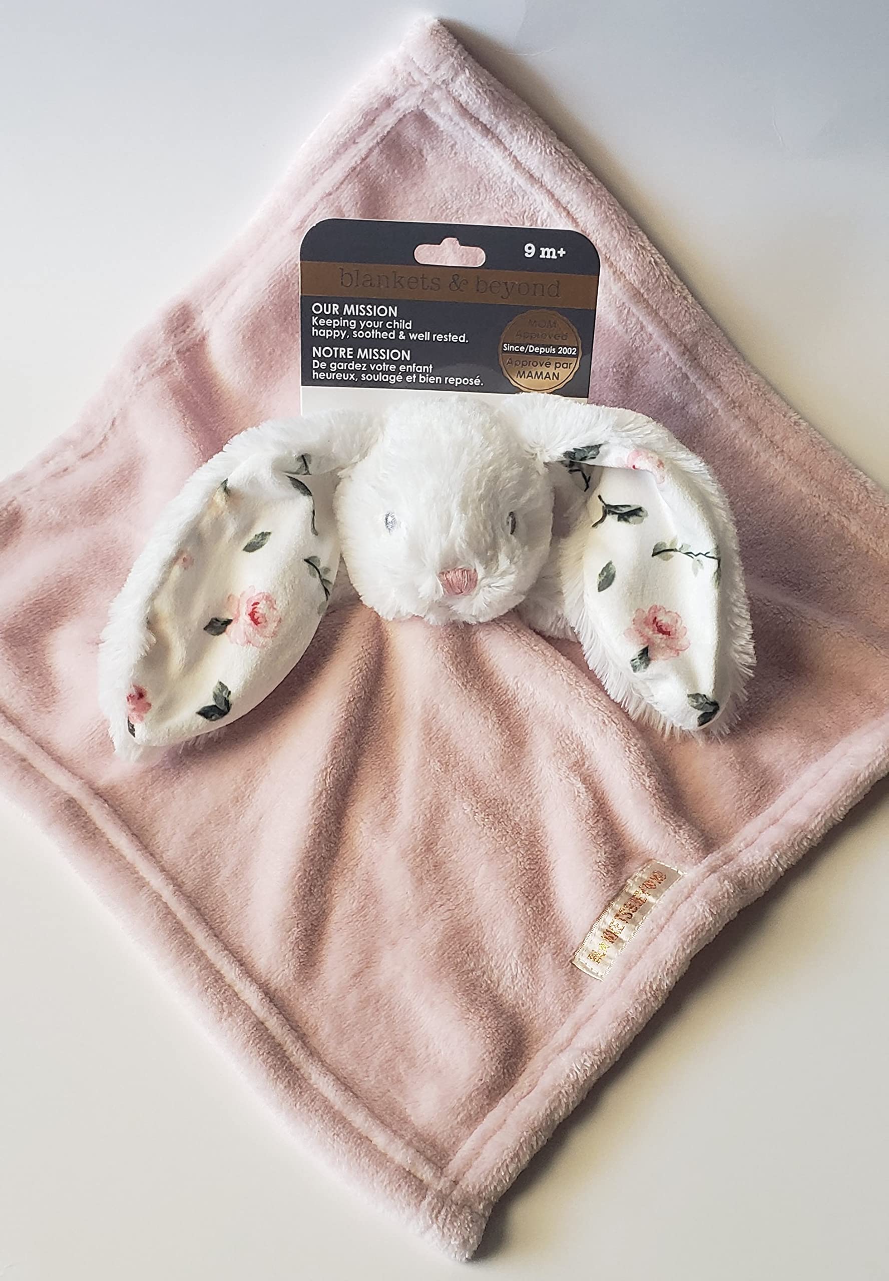 Blankets and Beyond Super Soft Unisex Nunu Security Baby Blanket | 9M (Pink/Bunny with Floral Ears)
