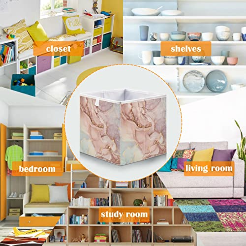 Kigai Rose Gold Marble Cube Storage Bin Collapsible Nursery Storage Toys Box Bin for Home Closet Shelf Office Bedroom, 11 x 11 x 11 Inch