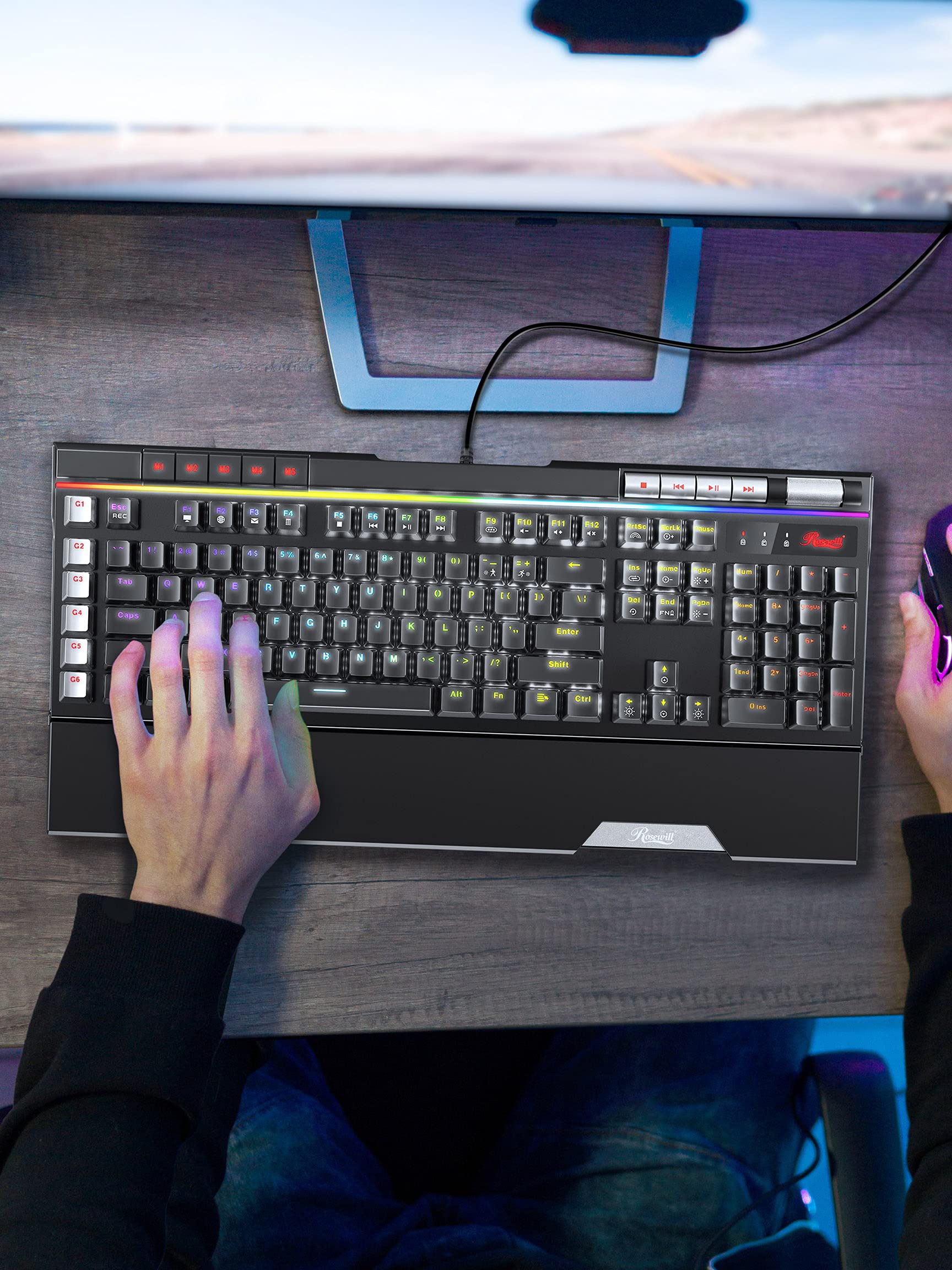 Rosewill Blitz K50 RGB BR Wired Gaming Tactile Mechanical Keyboard, 14 RGB Backlight Anti-Ghosting 6 Macro Keys, Dedicated Media Controls