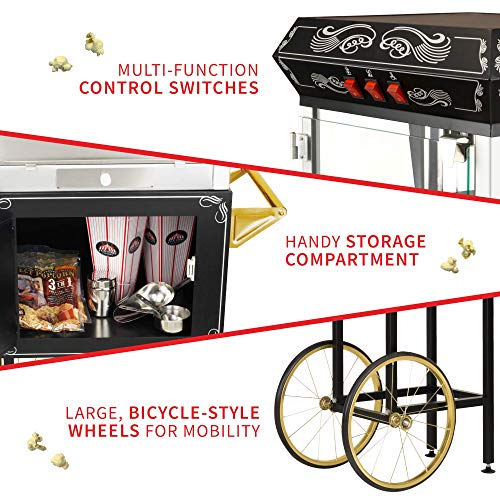 Funtime Sideshow Popper 8-Ounce Hot Oil Popcorn Machine with Cart, Black/Gold