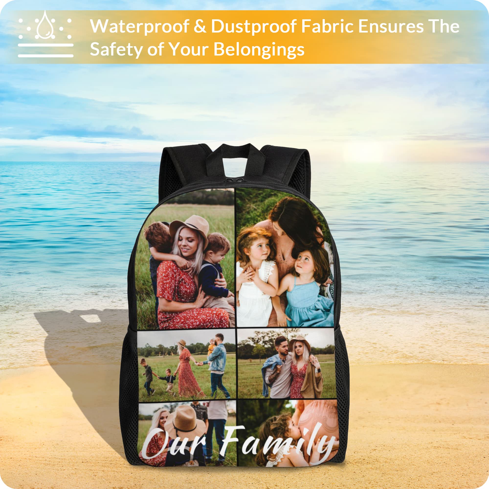 Boneker Custom Backpack Personalized Backpack with 1-9 Photo Customize Your Image Text Name Logo Waterproof Laptop Bag (6 Photos)