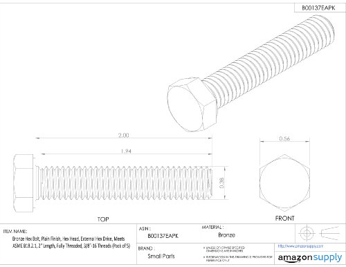 Small Parts Bronze Hex Bolt, Plain Finish, Hex Head, External Hex Drive, Meets ASME B18.2.1, 1-1/4" Length, Fully Threaded, 5/16"-18 UNC Threads (Pack of 5)