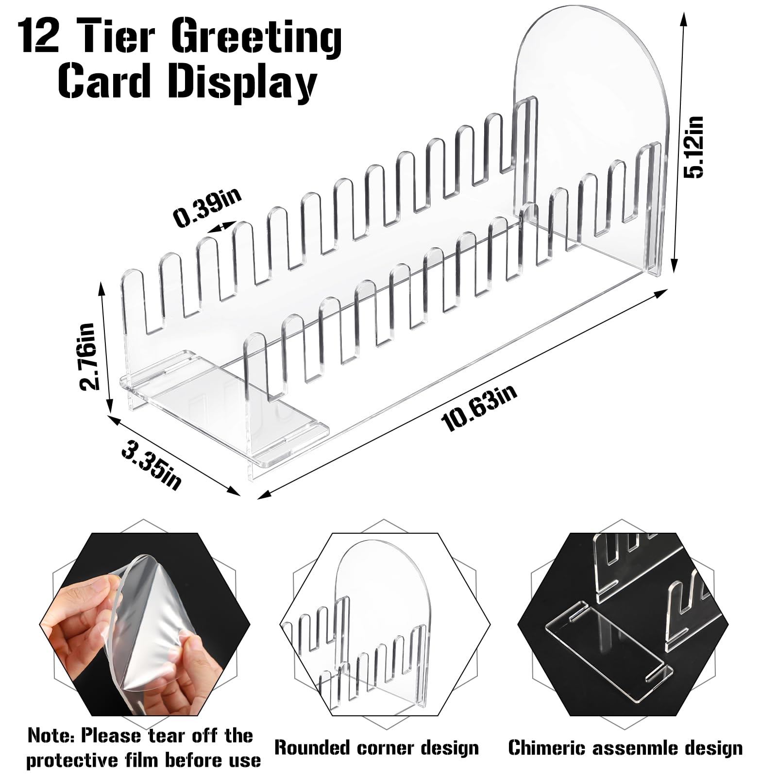 Briwooody 12 Tier Acrylic Greeting Card Display Stand Sticker Display Stand Greeting Card Organizer Greeting Card Display Rack Portable Postcard Display Stand for Retail Counter Desk Tabletop (Clear)