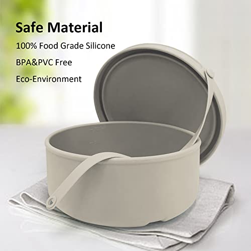KVK Silicone Food Storage Bowl Large Lunch Container with Leakproof Strap(16.9oz, 25.4oz, 42.3oz) - Reusable for Bento Box, Food Leftover Storage, Meal Prep with Lid - Oven Freezer Safe - Light Grey