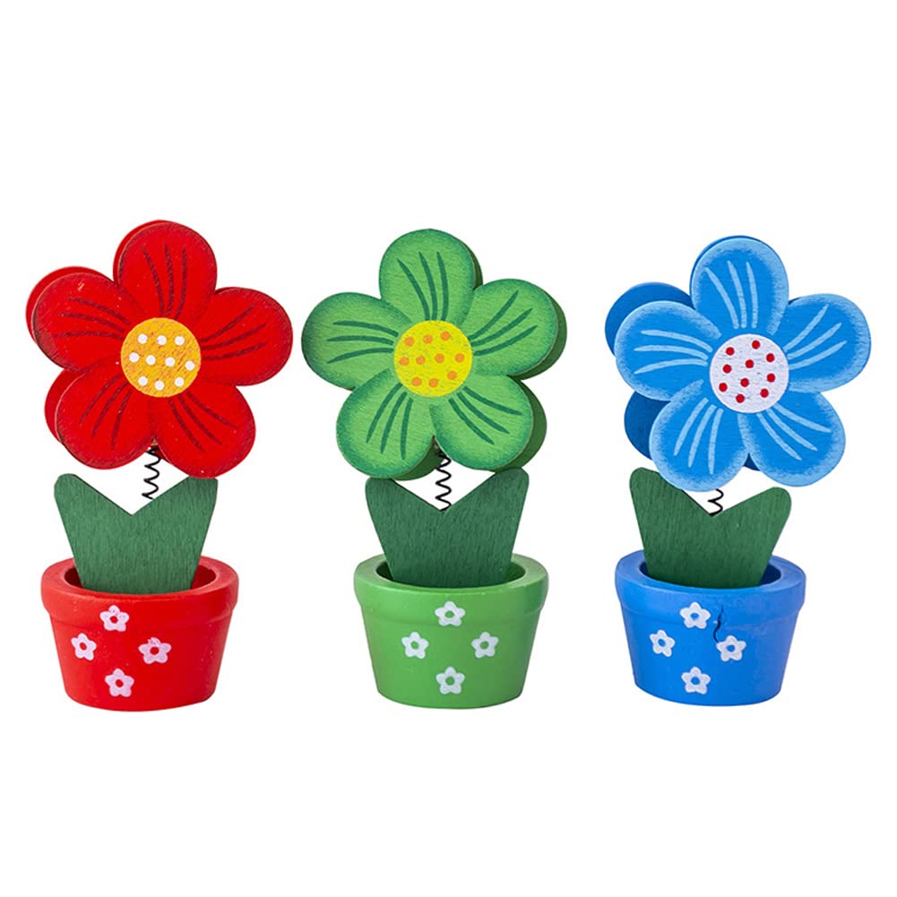 Teensery 6 Pcs Wooden Photo Holder Flower Potted Table Name Number Holder Place Card Holder Picture Memo Note Clip Holder for Home Wedding Birthday Party Decorations