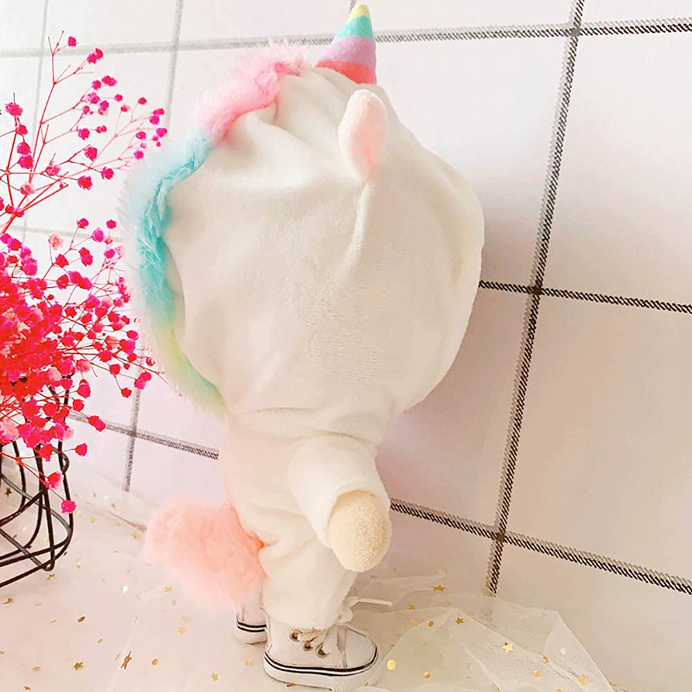 niannyyhouse Unicorn Clothes 20cm(7.8in) Plush Doll Clothes Onesies + Shoe 2-Piece Set Colorful Pajamas (White)
