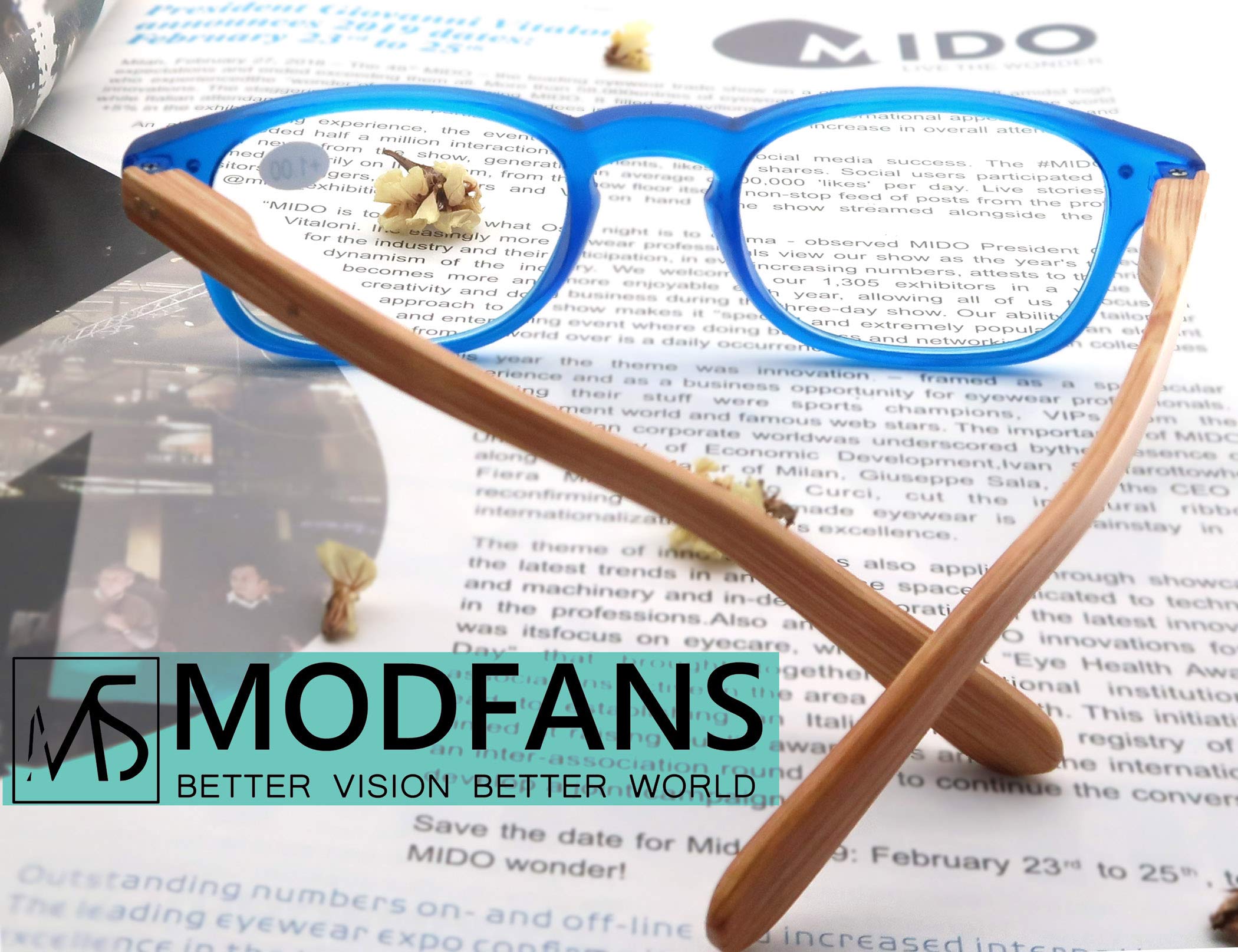 MODFANS 4 Pack Reading Glasses 2.0 Fashion Wood-Look Spring Hinges Stylish Readers Men Women