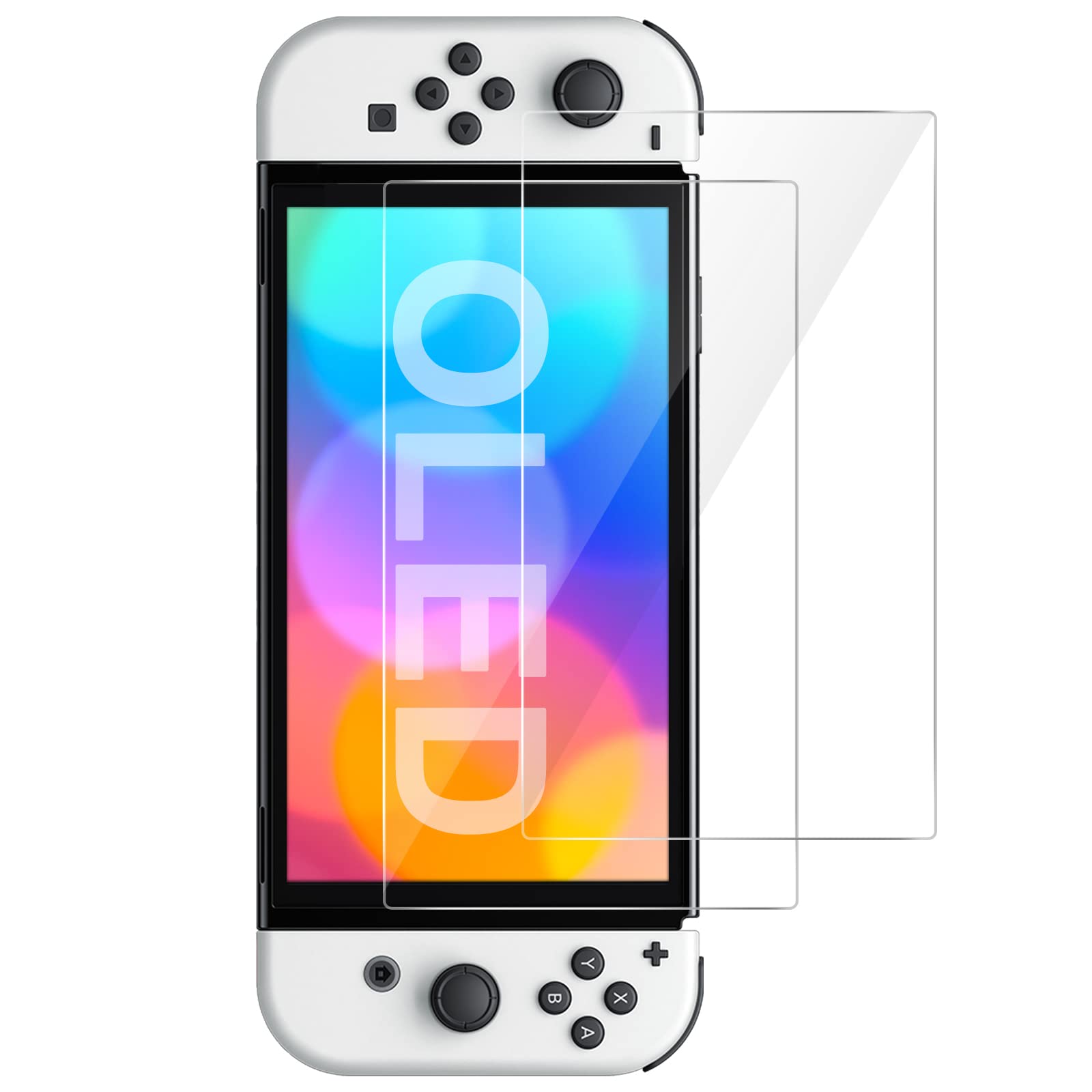 Bestico Tempered Glass Screen Protector for Nintendo Switch OLED, 2 Pack Transparent HD Clear Screen Protector Film for Switch OLED Console, 9H Hardness, Anti-Scratch, Bubble-Free, Easy Installation