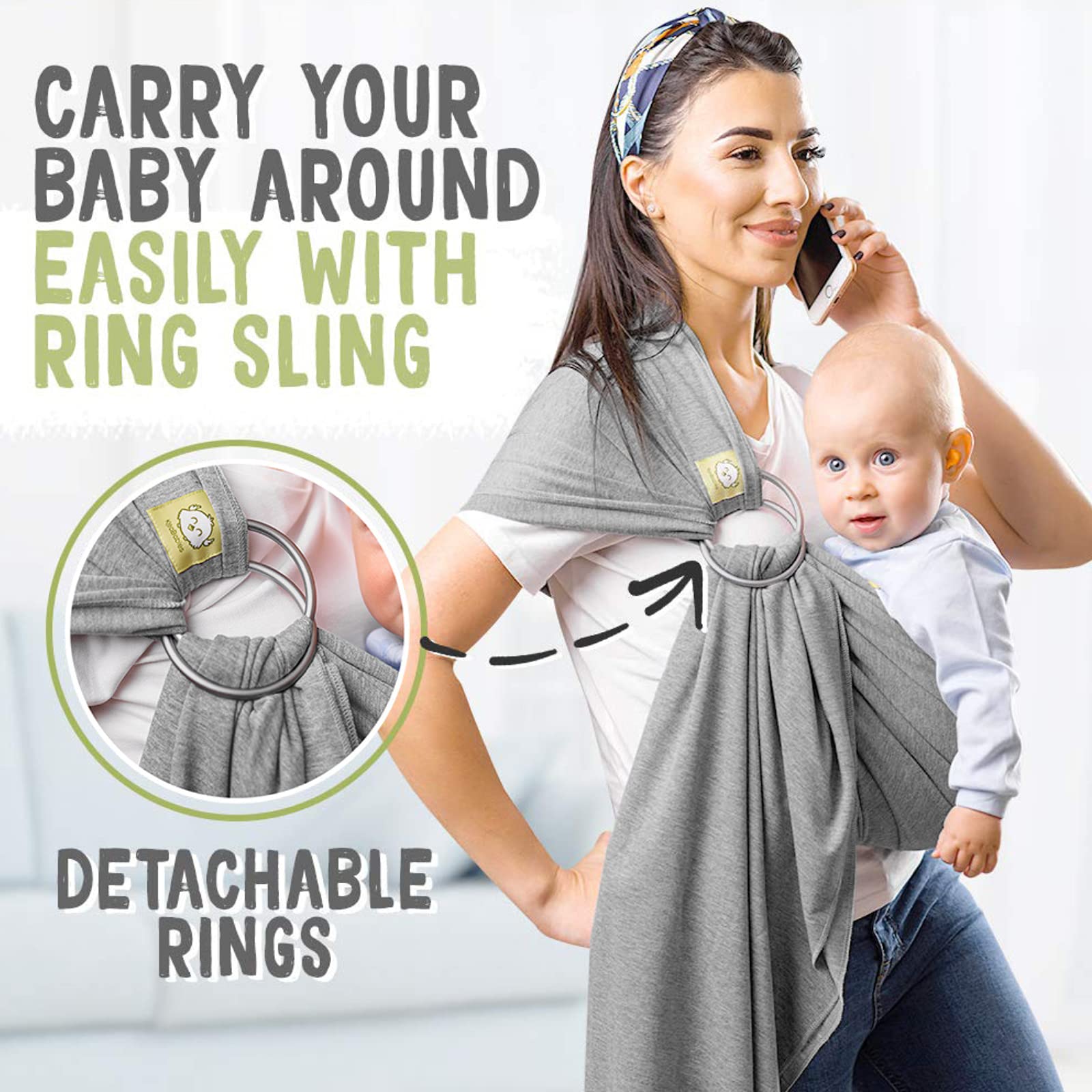 Baby Sling Rings for KeaBabies Baby Wrap Carrier - Aluminium Wrap Rings 3.4 inches Diameter - Suitable for Baby Wraps & Woven Wraps (Elegant Silver)