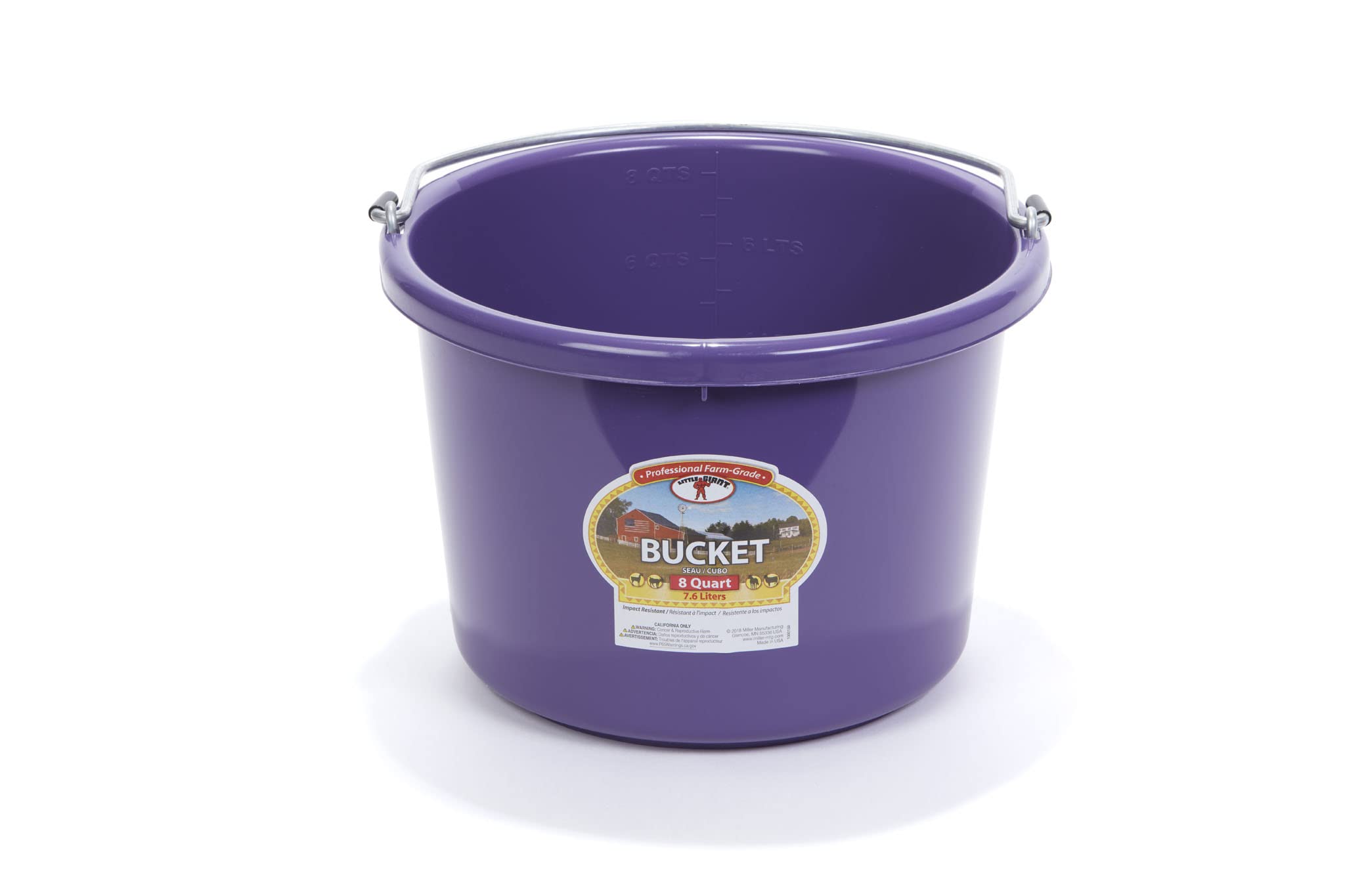 Little GiantĀ® Plastic Animal Feed Bucket | Round Plastic Feed Bucket with Metal Handle | Made in USA | 8 Quarts | Purple