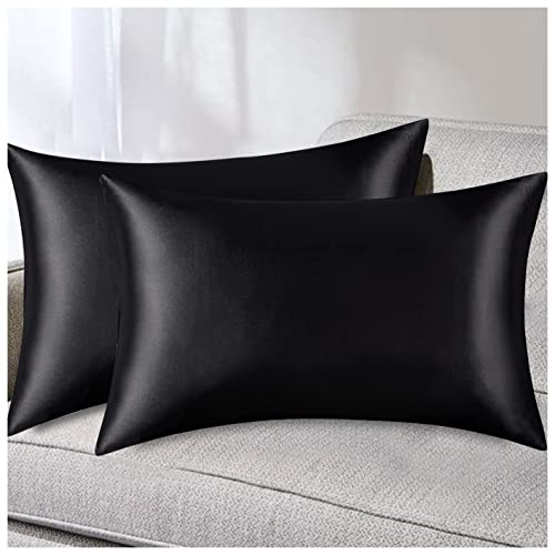 HOMIDATE Set of 2 Queen Pillowcase in Polyester – 20" x 30" in Black with Satin Feel - Luxury Soft and Breathable – Ideal for Bedding and Room Décor
