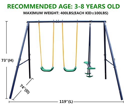 GREBAI Outdoor Metal Swing Set, Children's Swing Set with Slide for Backyard, Swing Set for Children, Toddlers, use