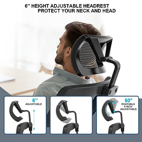 π―πΆπ΄π¬ πΆπππ°πͺπ¬ πͺπ―π¨π°πΉ, Ergonomic Mesh Desk Chair, High Back Computer Chair- Adjustable Headrest with Flip-Up Arms, Lumbar Support, Swivel Executive Task Chair (Modern, Black)