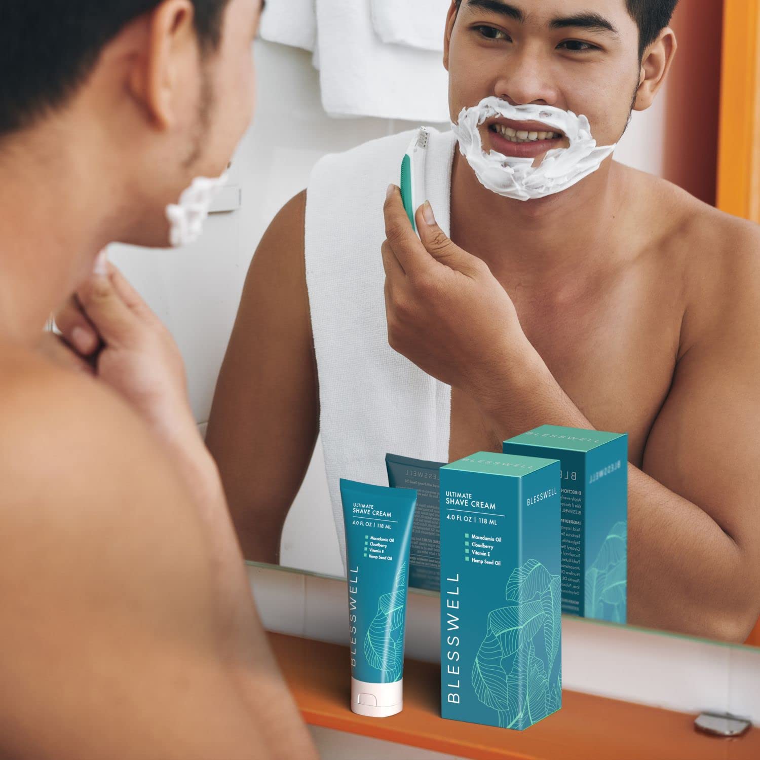 Blesswell Ultimate Shave Cream - Men's Energizing Shaving Cream - For All Skin Types - Skin Moisturizing, Smoothing, Cooling, Freshly Scented (2-Pack)
