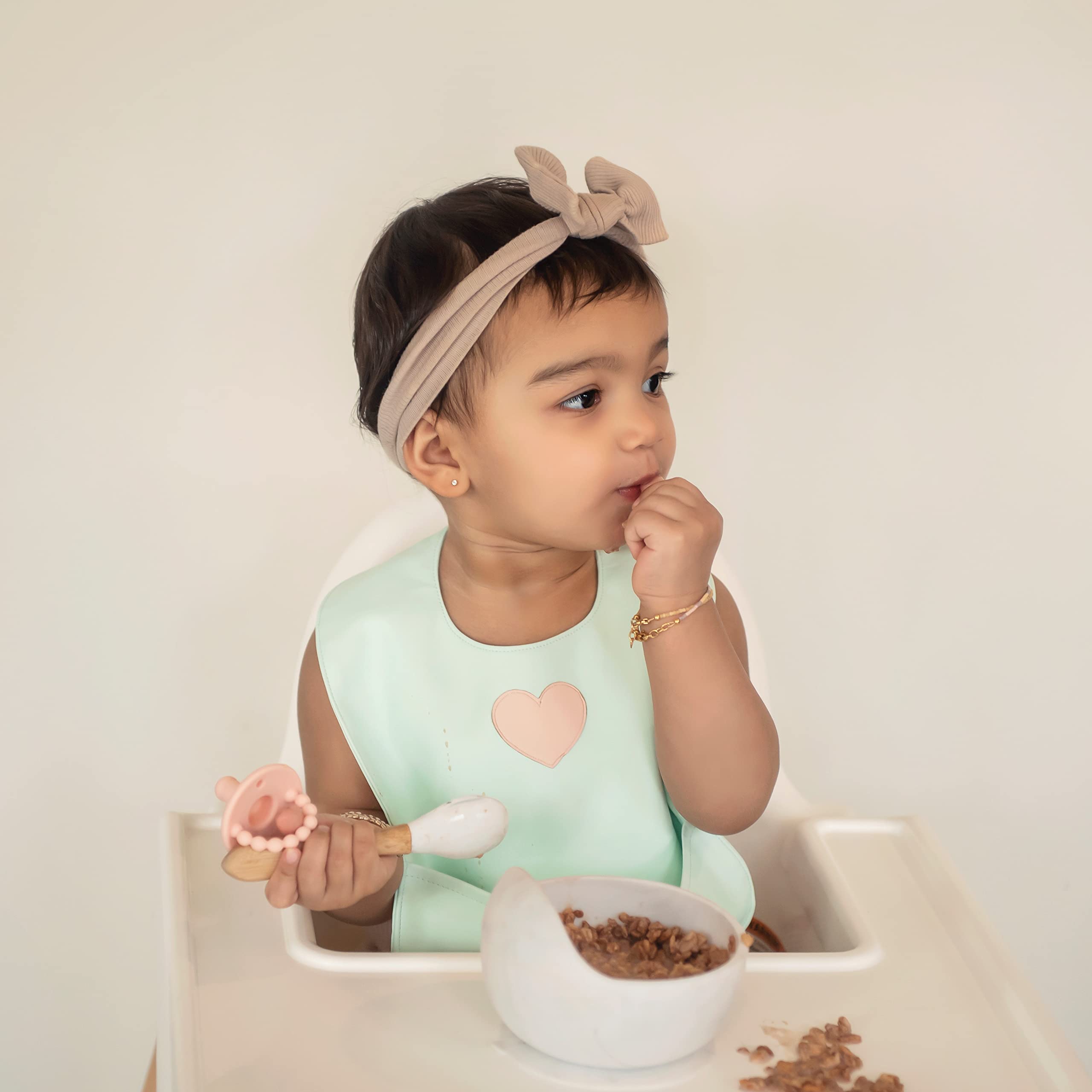 Bleu La La Silicone Free Vegan Leather Buttery Soft Bibs with Pocket for Feeding Toddlers