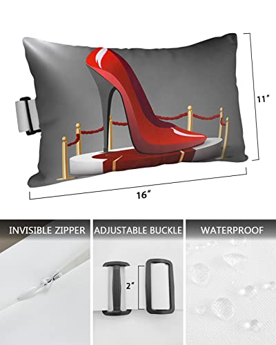 Houseall Outdoor Lumbar Pillows with Insert, Modern Red High Heel Shoes Ombre Gray Texture Waterproof Patio Pillows Adjustable Strap Head Resting Pillows for Chair Couch Office, 2PCS