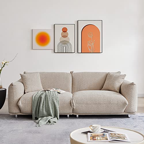 Hommoo Mid Century Modern Couch for Living Room Bedroom Soft Loveseat Sofa Boucle Sofa with Metal Legs Comfy Couch 87" W Small Couch for Small Space with Pillows Camel