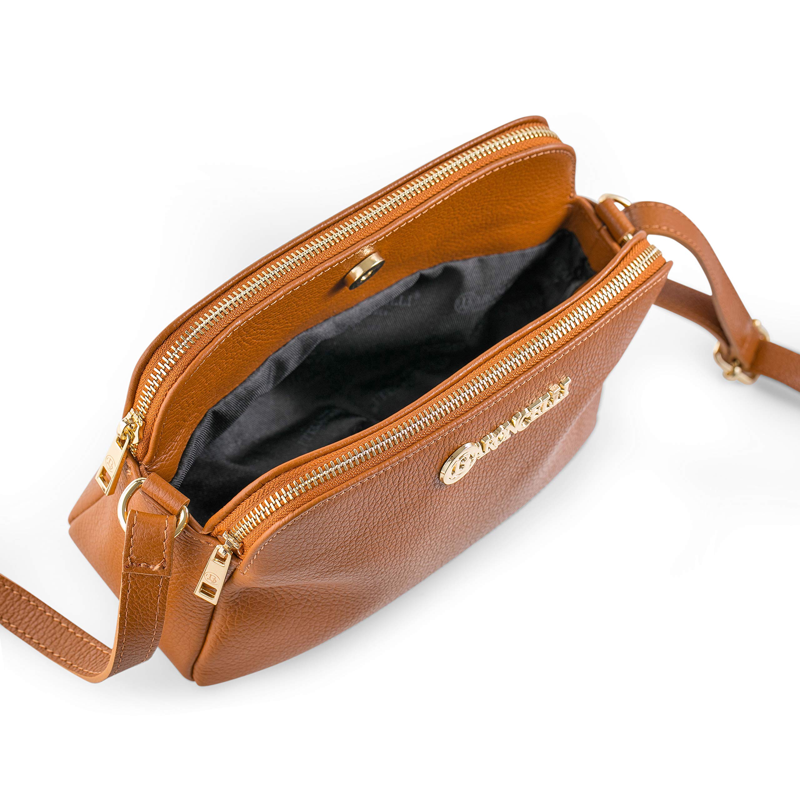 Baroncelli Crossbody Bag Made in Italy with Long Stripe Genuine Italian Soft Leather Brown