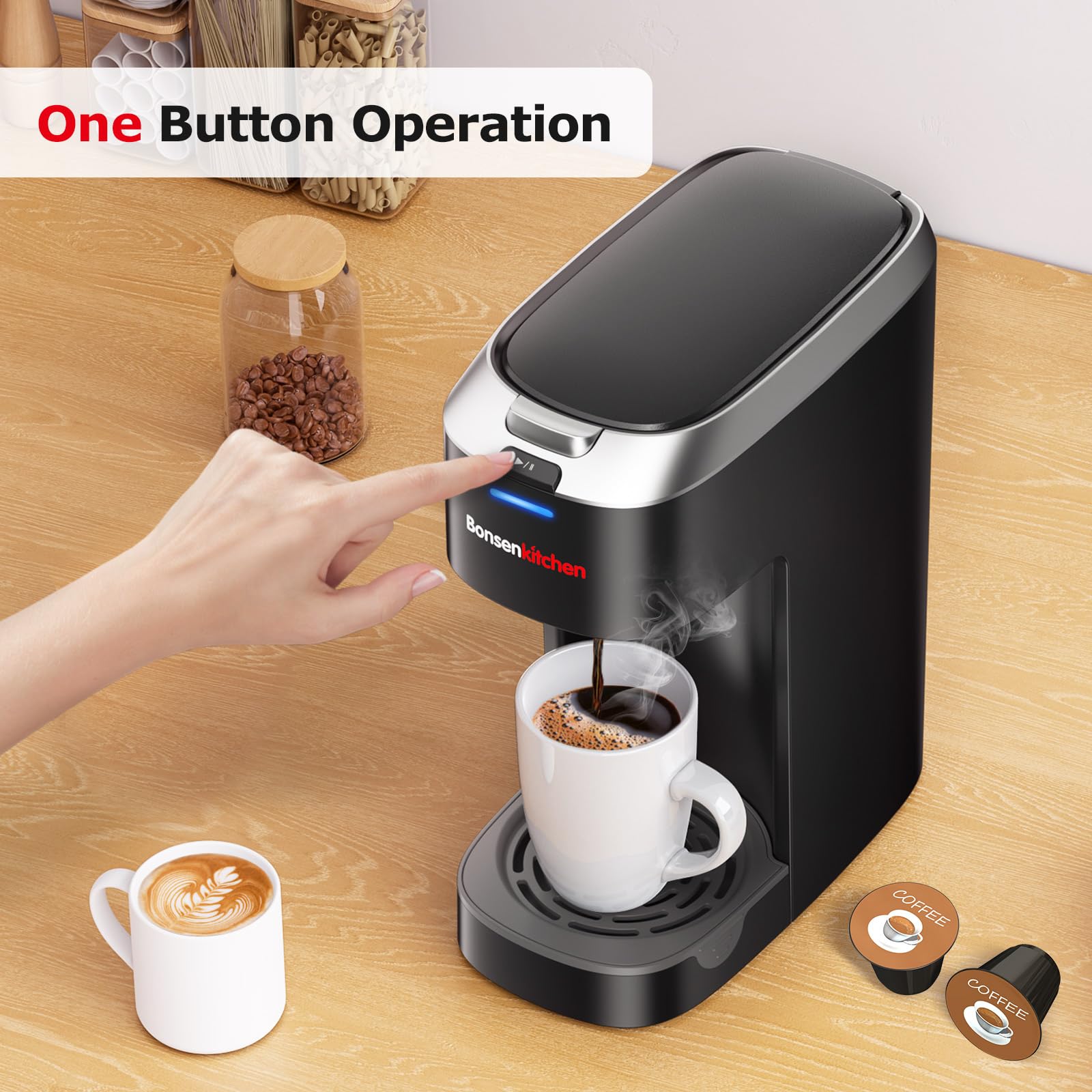 Bonsenkitchen Single Serve Coffee Maker, Coffee Brewer for K Cup Capsule, Fast Brewing Coffee Machine, 6 to 12oz Brew Sizes, Space Saving Design