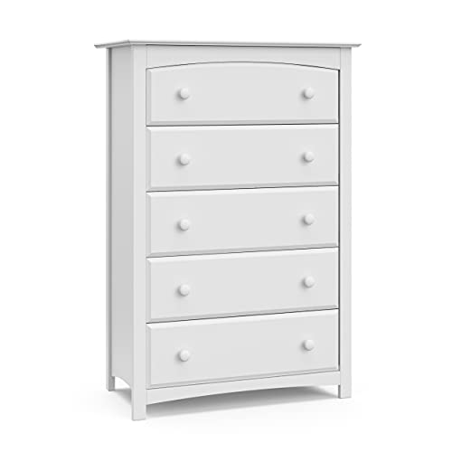 Storkcraft Kenton 5 Drawer Dresser (White) ā Dresser for Kids Bedroom, Nursery Dresser Organizer, Chest of Drawers for Bedroom with 5 Drawers, Universal Design for Childrenās Bedroom