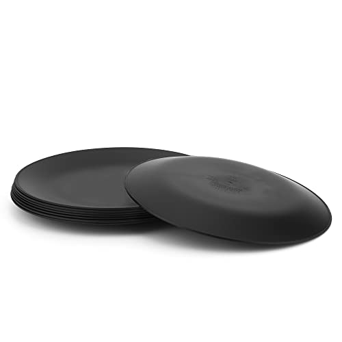 KX-WARE Plastic Plates Set of 12 - Unbreakable and Reusable 9.875 inches Dinner Plates, Black Color | Dishwasher Safe, BPA Free