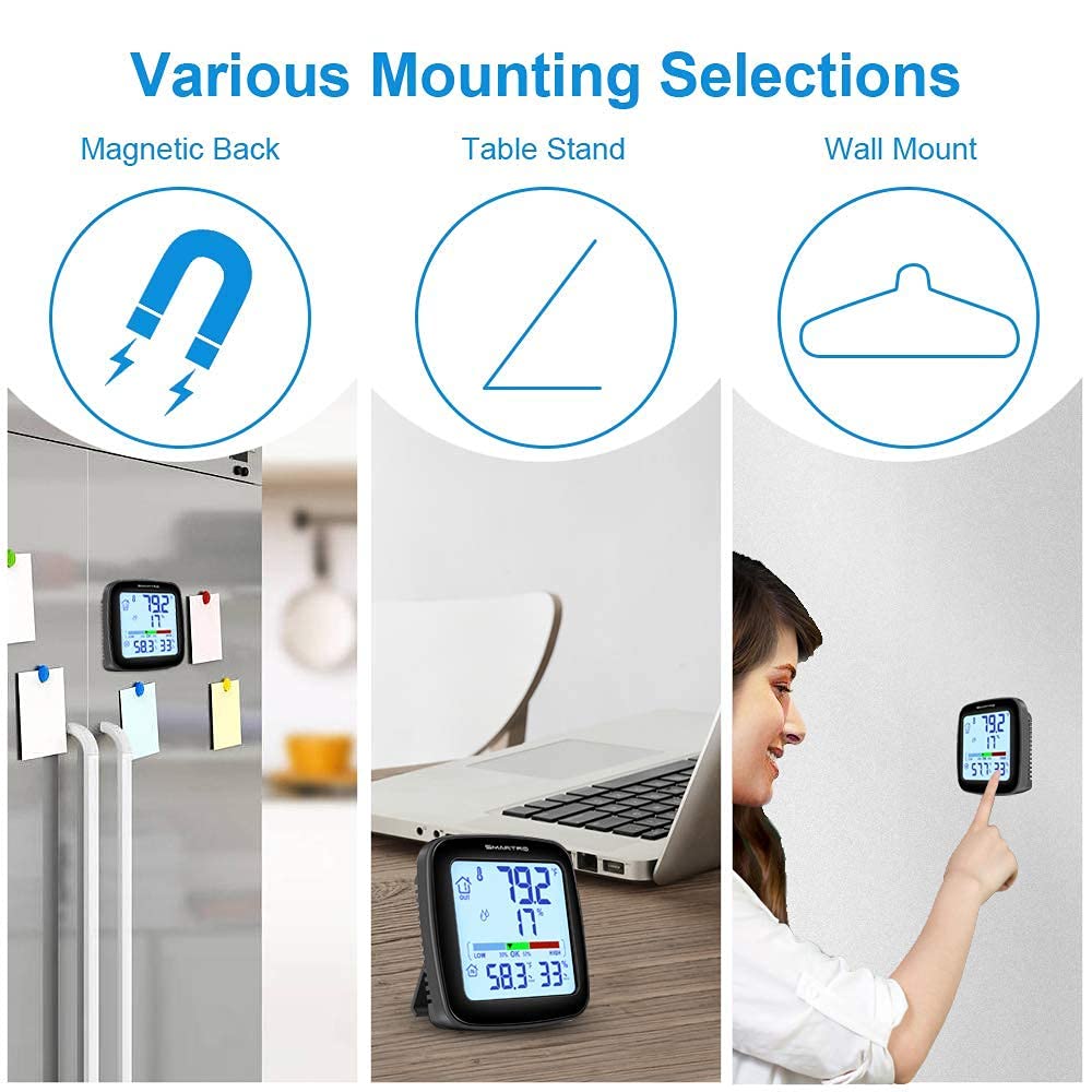 SMARTRO SC92 Professional Indoor Outdoor Thermometer Wireless with 3 Sensors Digital Hygrometer Room Humidity Gauge Temperature and Humidity Meter & Pro Accuracy Calibration