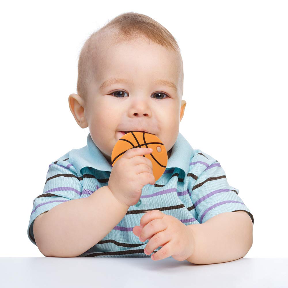 Baby Sport Teething Toys,BPA Free Food Grade Silicone Teether,Highly Effective Pain Relief for Boy and Girl,Freezer Safe Teething Egg (Basketball)
