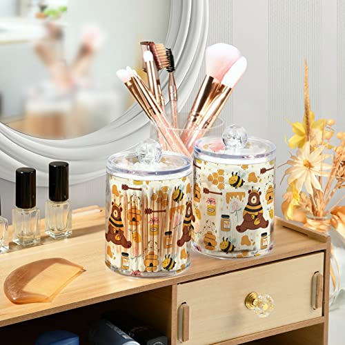 MNSRUU 2 Pack Qtip Holder Organizer Dispenser Bear Bee Bathroom Storage Canister Cotton Ball Holder Bathroom Containers for Cotton Swabs/Pads/Floss