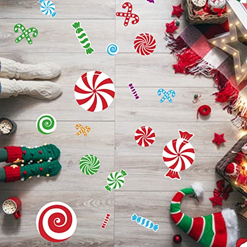 KIMOBER 33PCS Christmas Peppermint Floor Decals,Christmas Candy Santa Claus Gingerbread Wall Stickers for Xmas Party Decoration