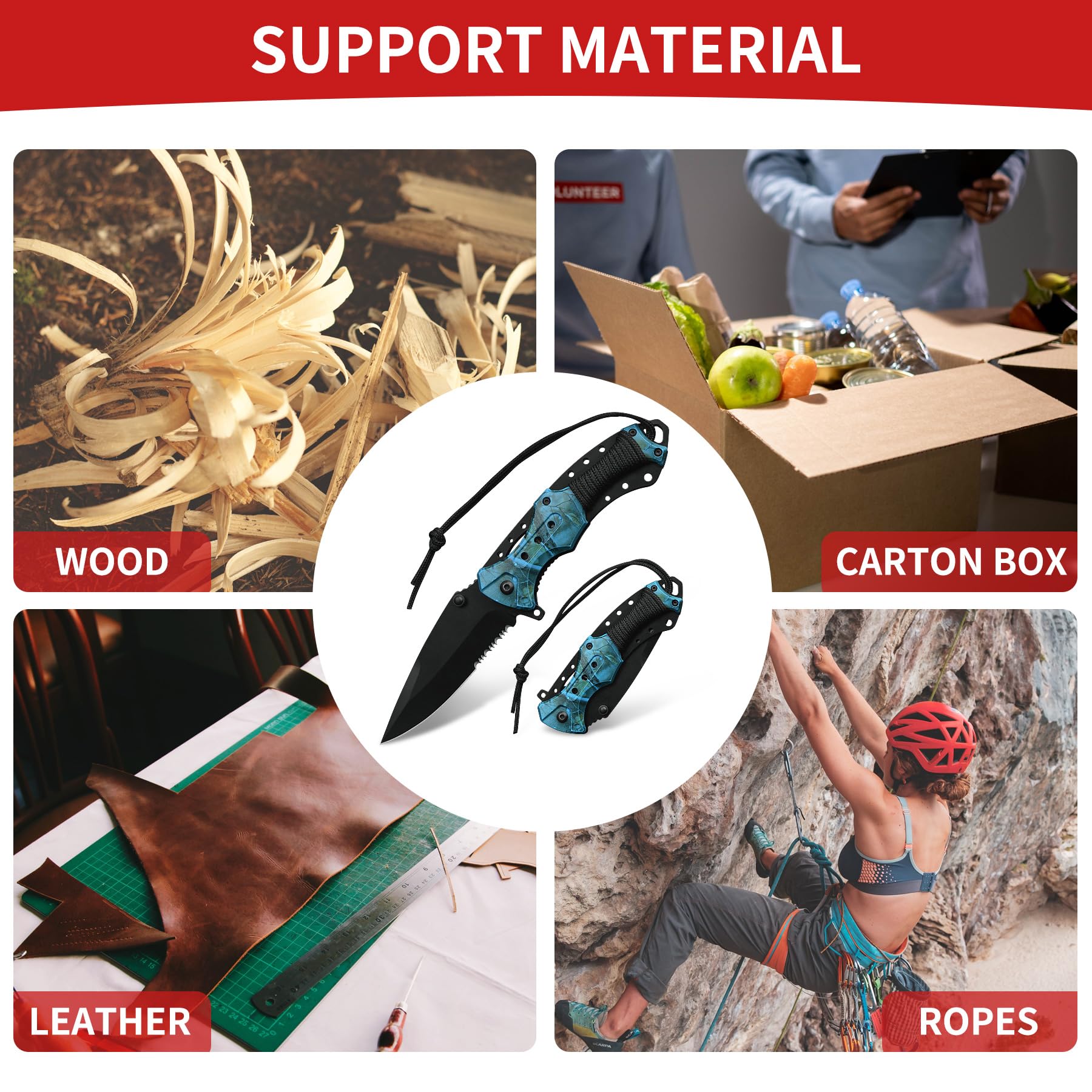 CULITECH 4.7 inch Razor Sharp Folding Knife, Pocket Knife With Serrated Blade, Rope Handle American Flag Knives For Camping, Hiking, EDC