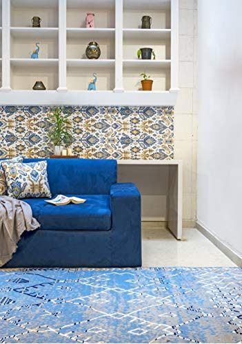 Furnish my Place Trellis Pattern Rug - 7 ft. 8 in. x 11 ft, Light Blue, Bohemian Rug with Transitional Design