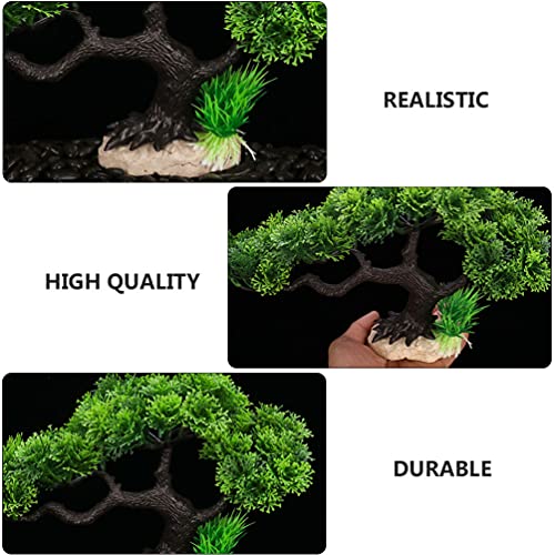 STOBOK Artificial Pine Tree Pets Plastic Plants Aquarium Bonsai Tree Rock Bonsai Ornament for Aquarium Fish Tank