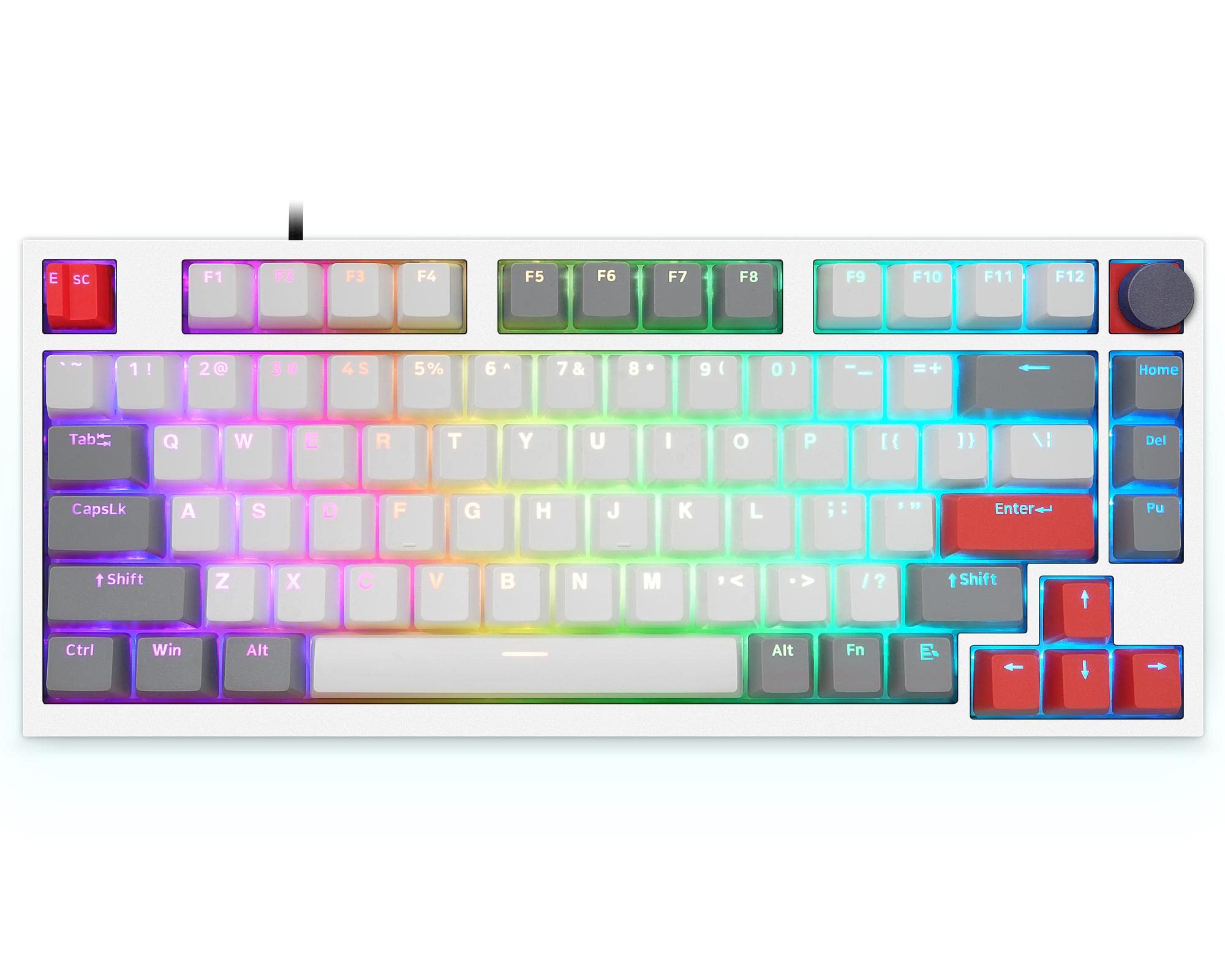 BOYI GK75 Tri-Mode 75% Keyboard with Knob Hot Swappable RGB Mechanical Keyboard,2.4Ghz/Bluetooth 5.0/Wired Keyboard 80 Keys Programmable Gmaing Keyboard (Skyloong Brown Switch,Cool-Red Theme)