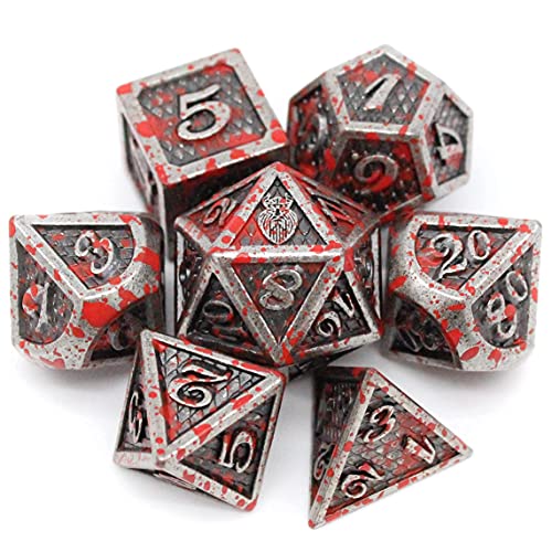 HEIMDALLR Metal DND Dice Set 7 pcs - Dragonhide Design, 16mm Size, Logo on D20; Metal Dice Set & Dice Box; D&D Dice Set D&D (Dungeons and Dragons Dice Set) - Jormungandr Series (Stonetail)