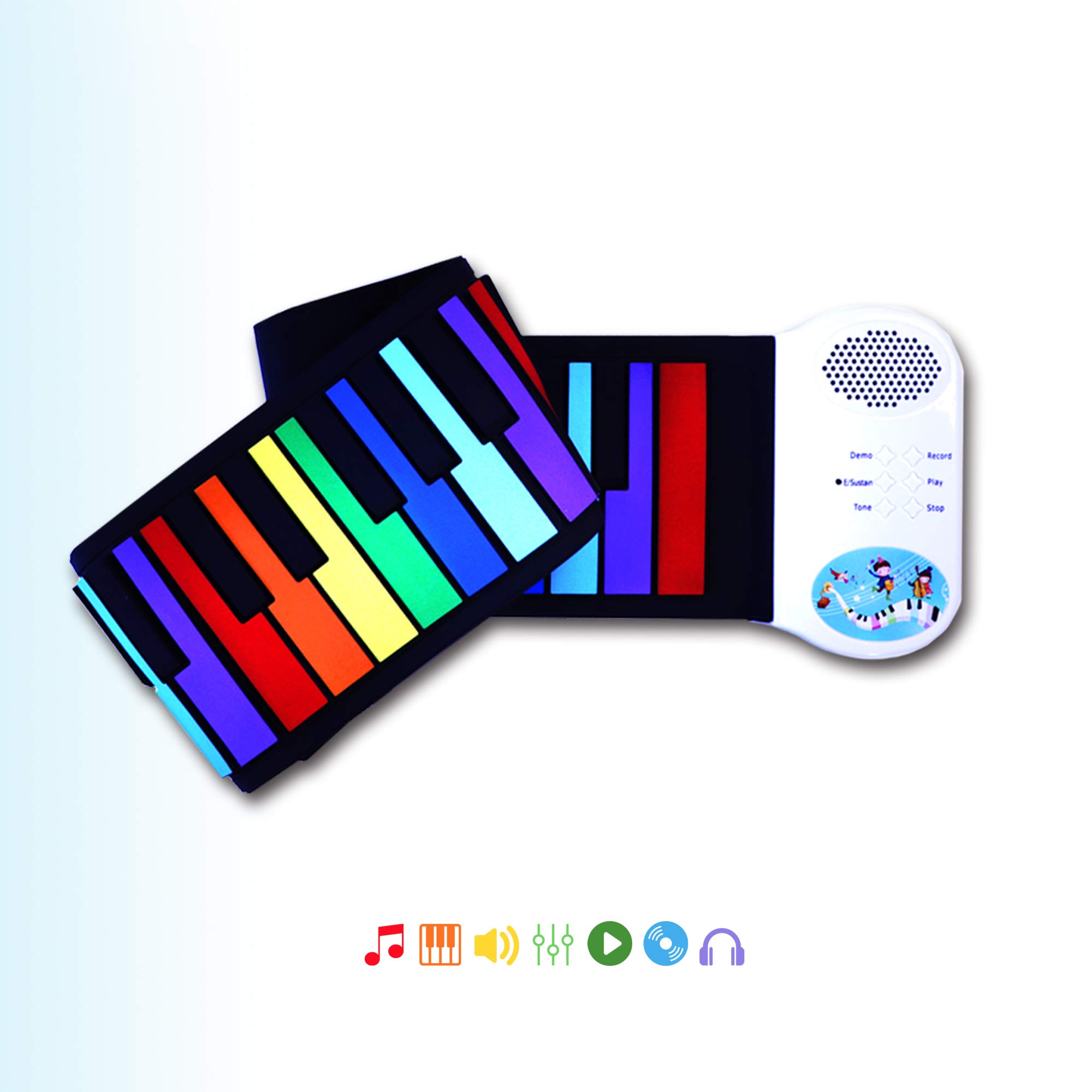 iLearnMusic Roll Up Piano | Portable Keyboard Piano | Hand Roll Electric Piano Keyboard | Premium Silicone & Built-In Speakers (88 Keys, White)