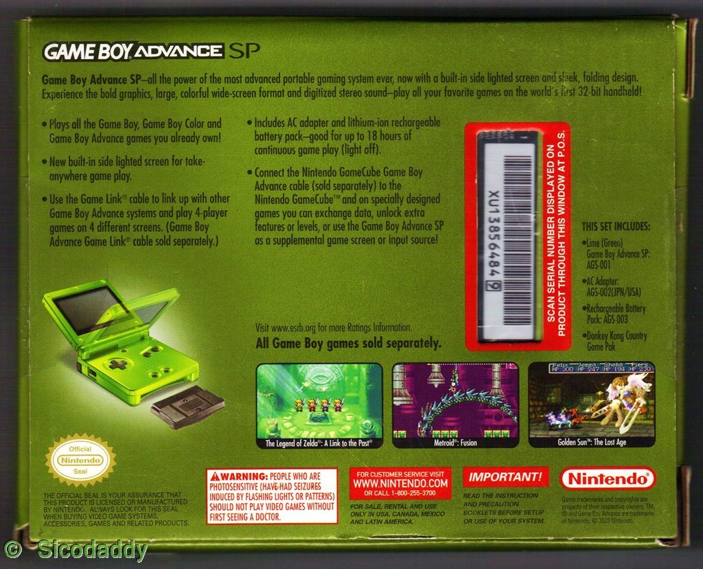 Game Boy Advance SP Lime Green System with Donkey Kong Country