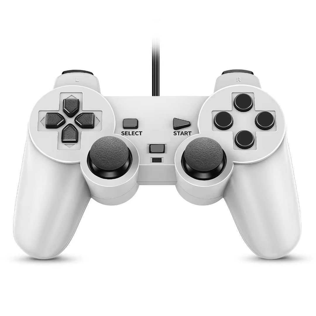 FIOTOK Wired Controller Compatible with PS2 Console with Upgraded Joystick/Double Shock/with 2.2M Cable PS2 Remote Gamepad | Enhanced (Grey)