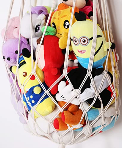 Stuffed Animal Net or Hammock Macrame Toy Display Wall Hanging Net for Plush Toy Storage Boho Nursery Bedroom Decor Stuffy Animal Toy Organizer