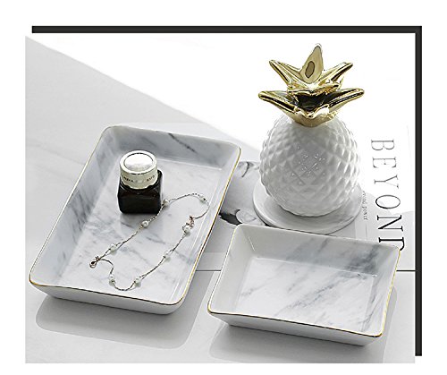 SOCOSY Marble Ceramic Ring Dish Jewelry Dish Ring Holder Jewelry Tray Organizer with Golden Edged Home Decor Wedding Gift (Marble, Medium)