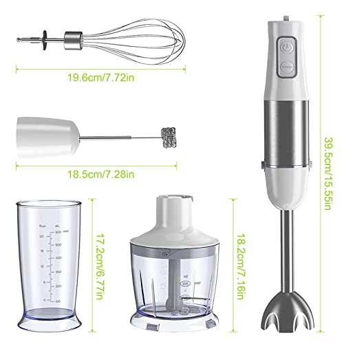 Immersion Blender Handheld, 5 in 1 Multi-purpose Hand Blender Electric 500W 6-Speed with Turbo Mode, Stick Blender with 500ml Food Chopper, 600ml Beaker, Stainless Steel Egg Whisk, Milk Frother (5 in 1)