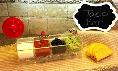 Oaklyn Large Clear Condiment Server Organizer on Ice with Containers and Lid β BPA-Free Serving Bar Compartments and Plastic Box Tray β Chilled Caddy Dispenser Set - Holds 80 oz Total