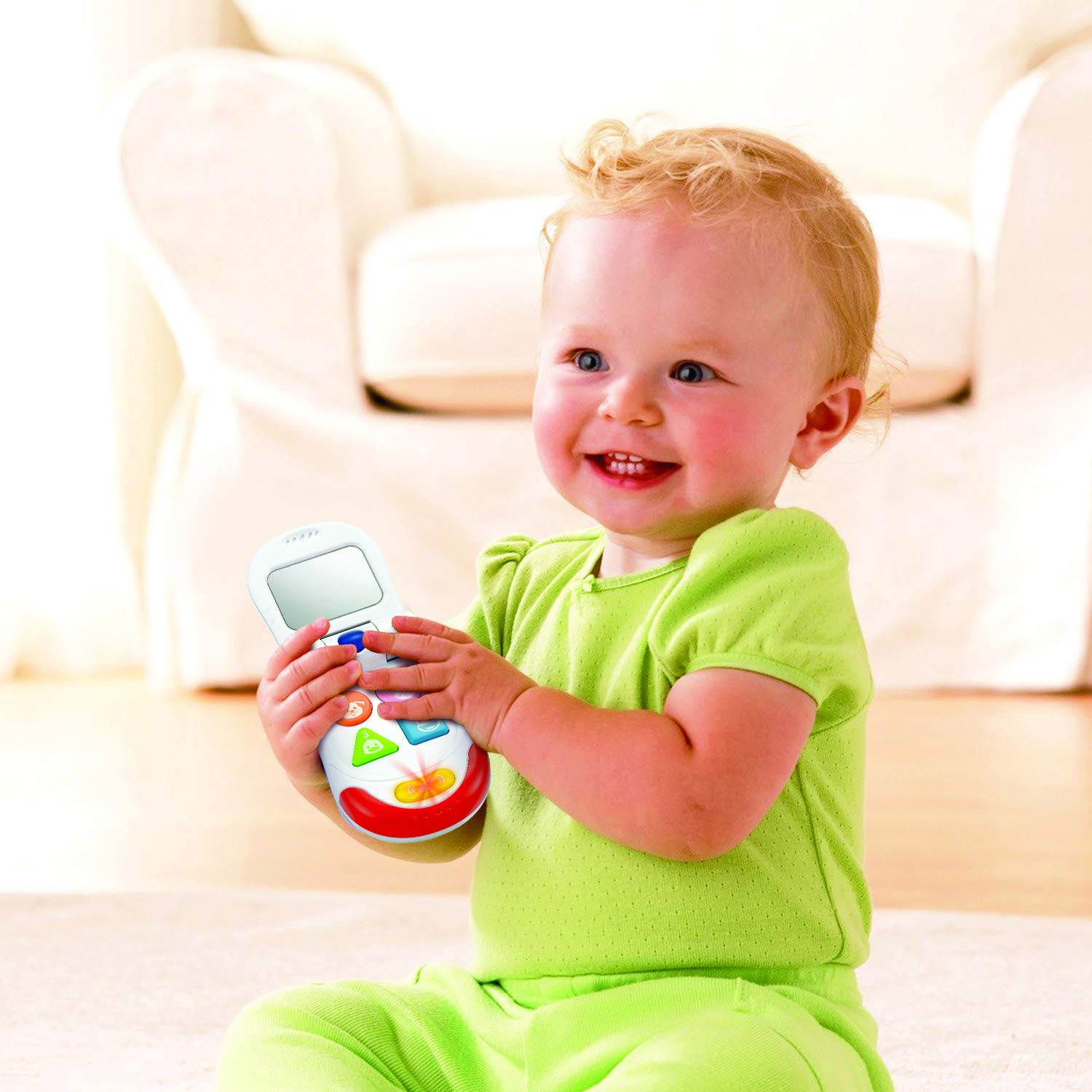 Baby Toy Flip Phone β 4 Interactive Sound and Music Buttons Plus Realistic Ringtone β Includes a Mirror and Fun Light Effects β Smartphone Toy for Babies 3+ Months β ASTM Certified