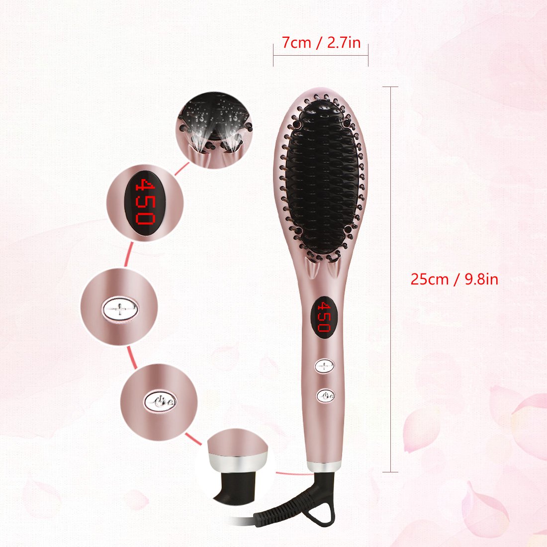 Azakio Hair Straightening Brush,Negative ions Straightener Comb with LED Display and MCH Faster Heating Technology, 450℉/230℃ Adjustable Temp & Digital Display, Auto-Off Design,Anti Static and Silky
