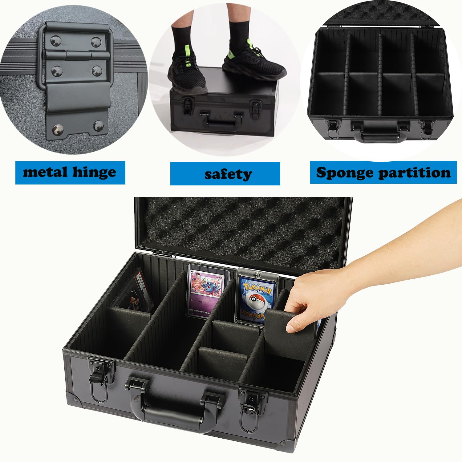 Azamou Toploaders Storage Box fits 3" x 4" 35pt Rigid Card, Trading Cards, Sports Cards,Graded Card ,Rating card, 7 DIY Sponge partition (Holds 600+ Toploaders)