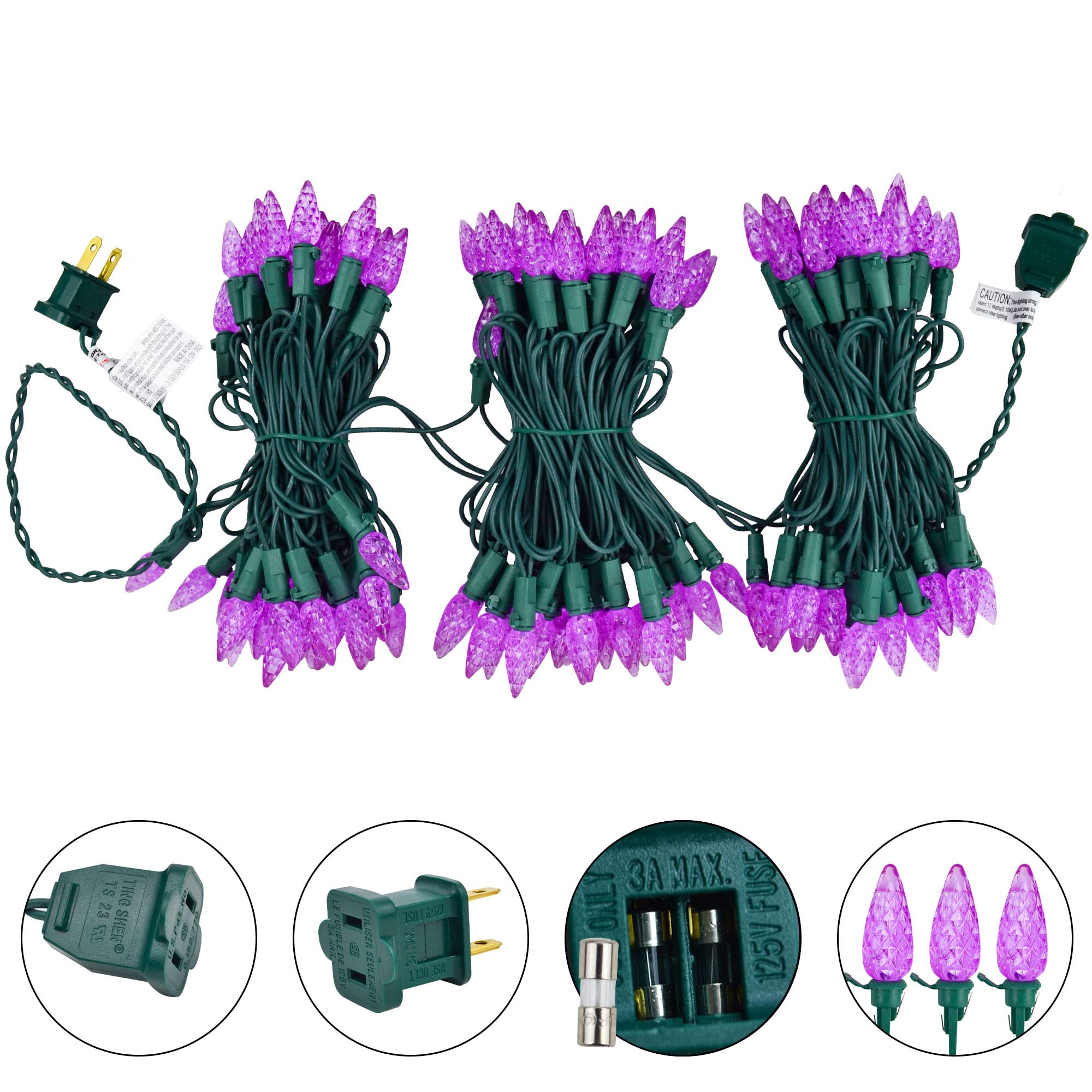 Joiedomi 150 LED Purple Faceted C6 Halloween String Lights 48.7FT Green Wire for Indoor Outdoor Holiday Décor Halloween Event Decoration, Tree, Eaves, Haunted House Theme Party