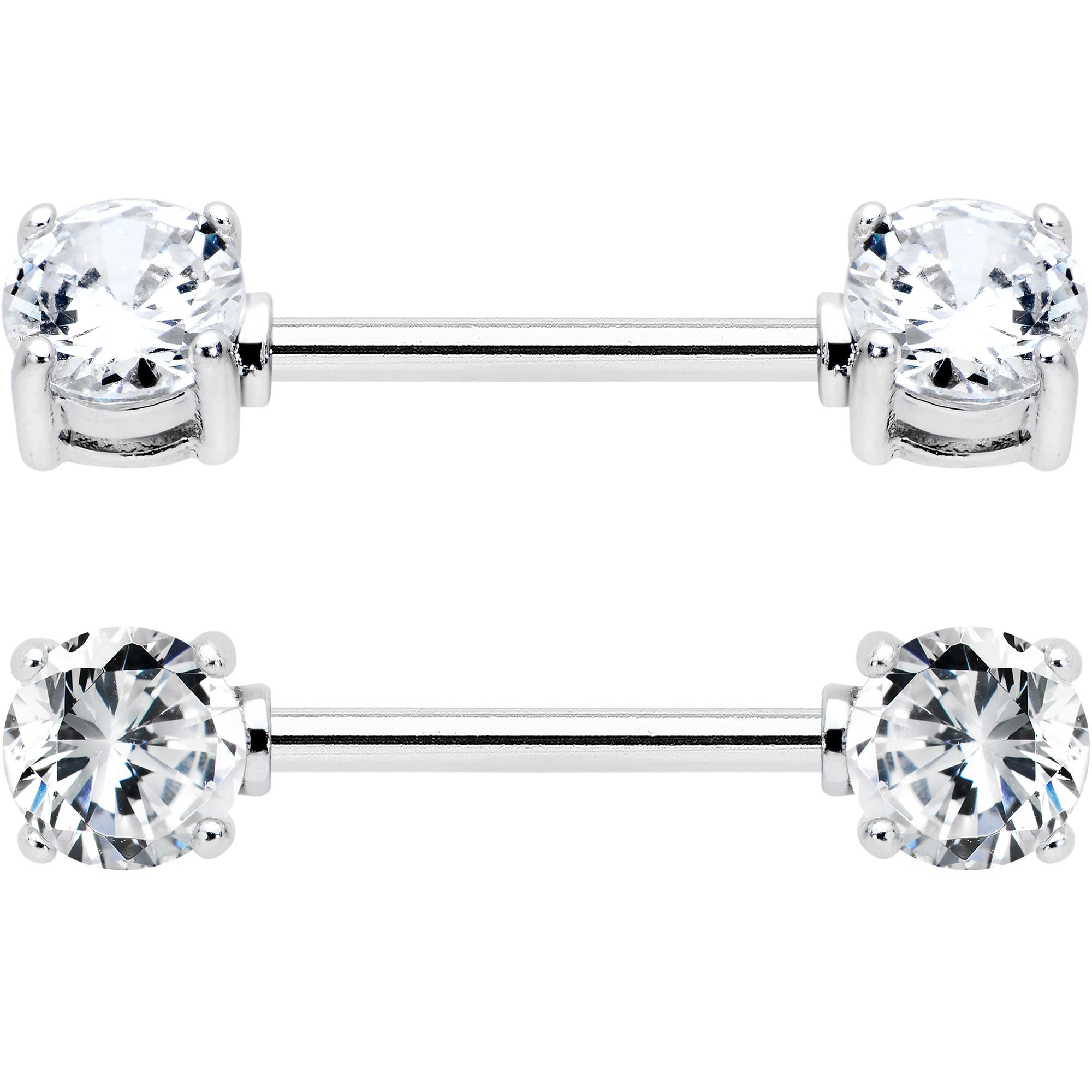 Body Candy Stainless Steel Clear Accent Barbell Nipple Ring Set 14 Gauge 9/16"