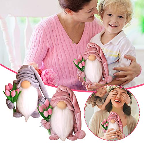 IFOTIME Mr & Mrs Gnomes Plush, Handmade Long Hat Gnome Swedish Scandinavian Tomte Sweet Gift for Table Shelf Home Decorations for Valentine Easter Gifts Indoor Spring Decor (2Pcs, Pink + Gray)